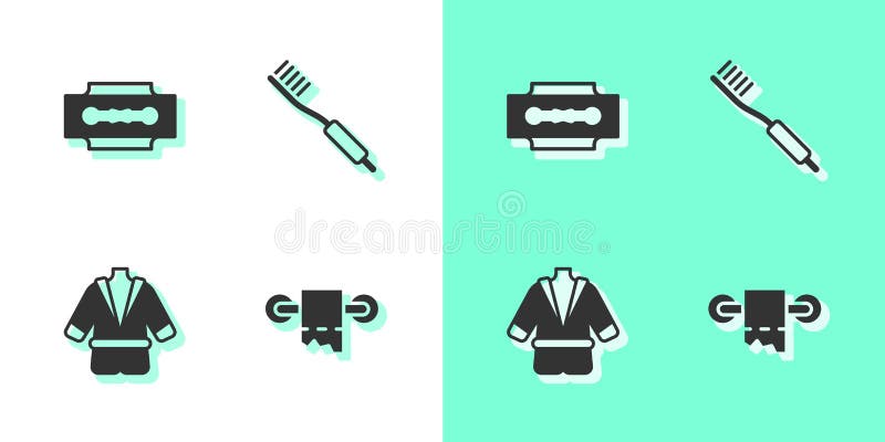 Set Toilet Paper Roll, Blade Razor, Bathrobe and Toothbrush Icon ...
