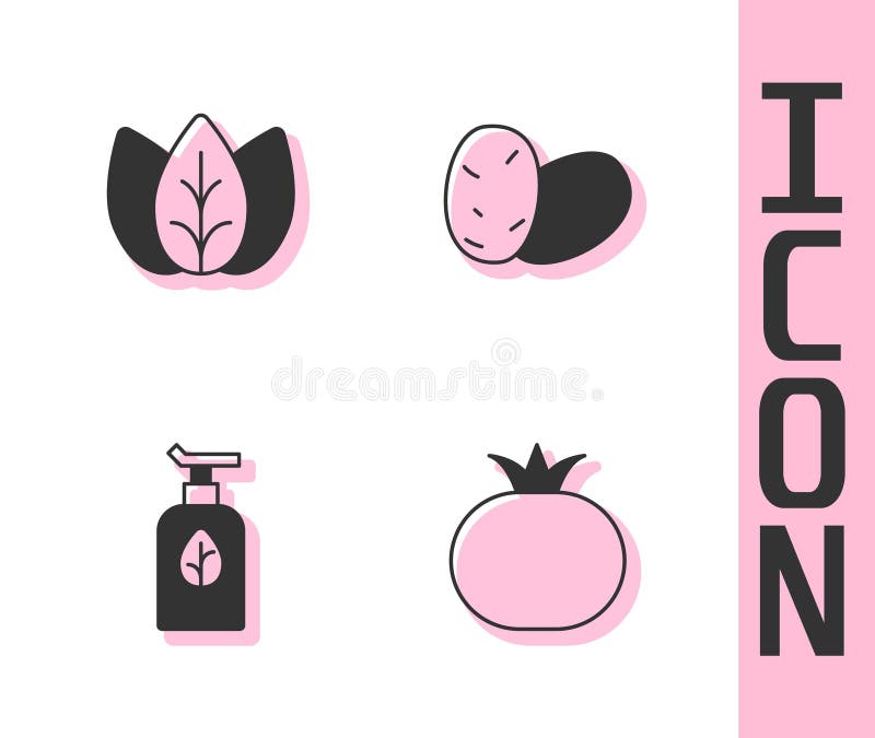 Set Tomato, Leaf or Leaves, Organic Cosmetic and Potato Icon. Vector ...
