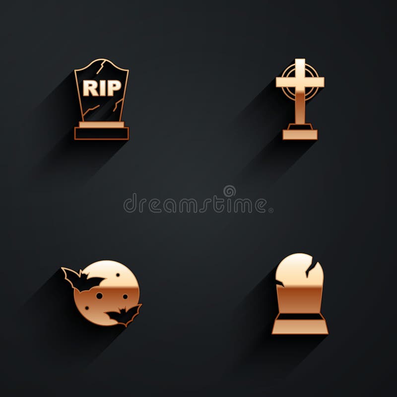 Set Tombstone with RIP Written, Cross, Moon and Stars and Icon with ...