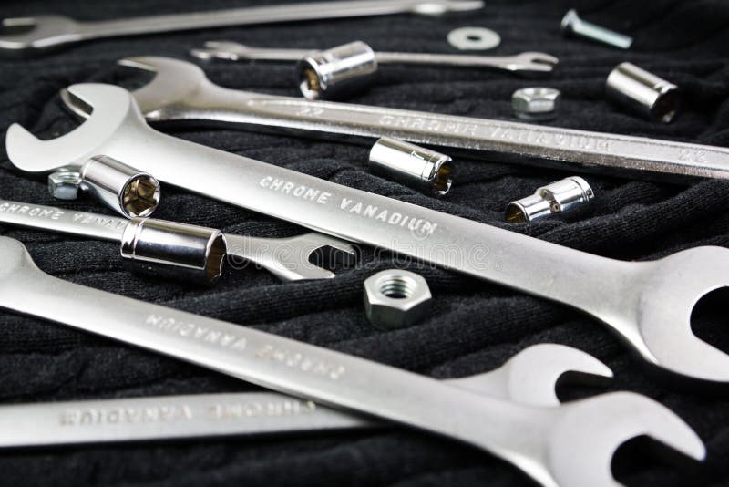 Set of Tools on Black Background Stock Photo - Image of ruler, grey ...