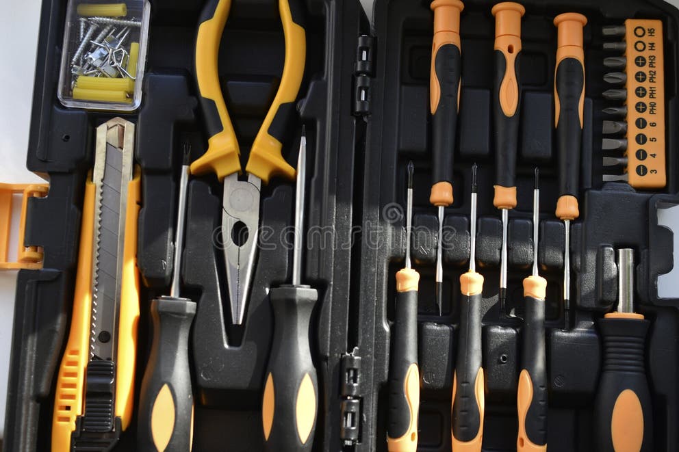 A Set of Tools in a Box. Metal Repair Tools Stock Image - Image of ...