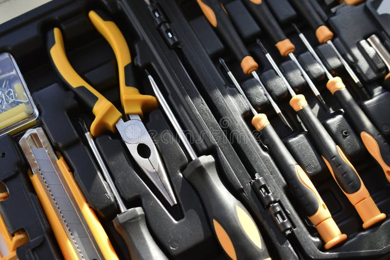A Set of Tools in a Box. Metal Repair Tools Stock Photo - Image of ...