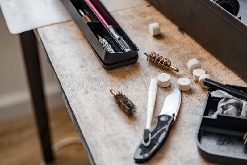 Set of Tools for Cleaning and Repairing Weapons in Workshop Stock Photo ...