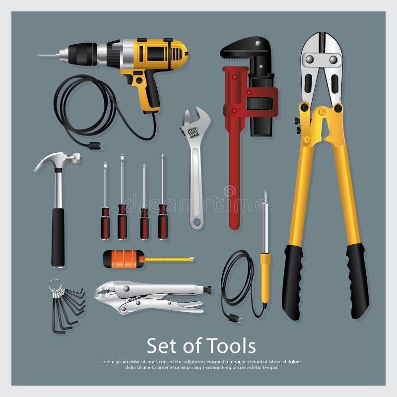 Set of Tools Collection stock vector. Illustration of industrial ...