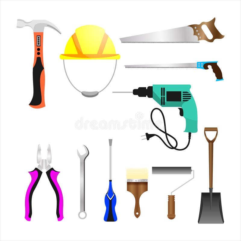 Set of Tools for Construction Building Stock Vector - Illustration of ...