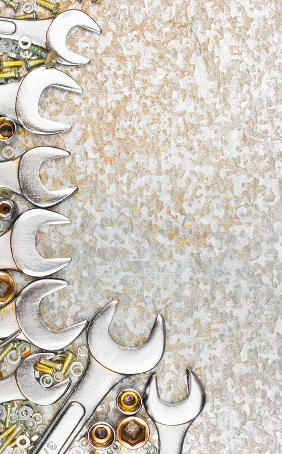 Set of Tools Framing a Textured Background Stock Photo - Image of shiny ...