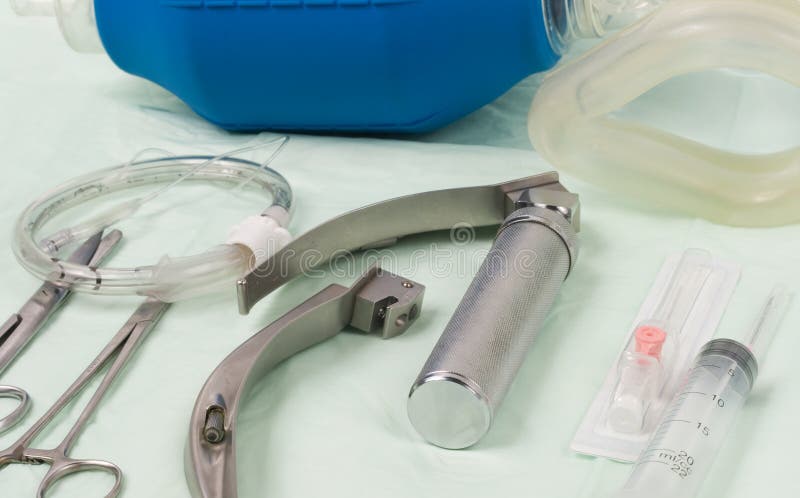 Set of Tools for Intubation Tracheas Stock Image - Image of operating ...