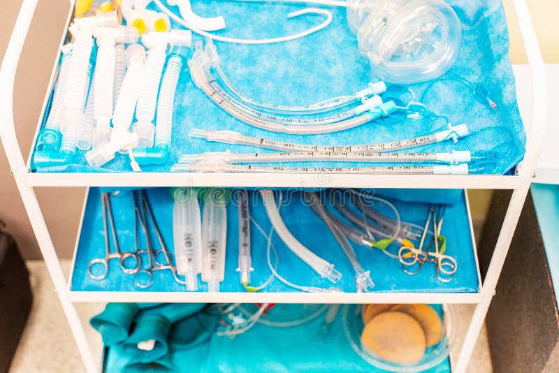 Set of Tools for Intubation Tracheas Stock Image - Image of operating ...