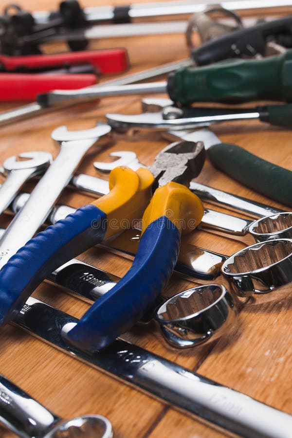 Set of Tools Lying on the Wood Stock Image - Image of handyman, wood ...
