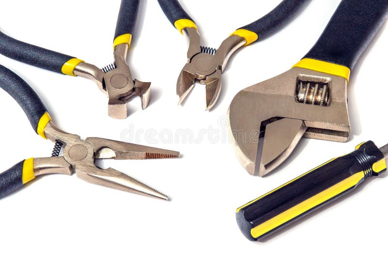 Set of Tools for Master Plumber or Electrician on White Isolated ...