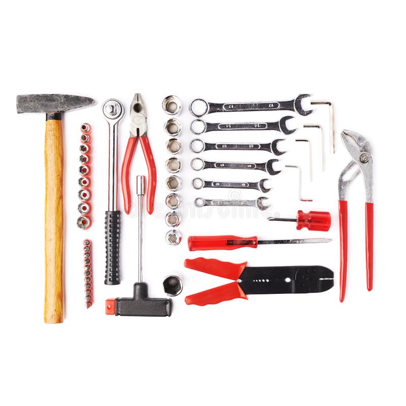 Set of Tools Over White Isolated Background Stock Photo - Image of ...
