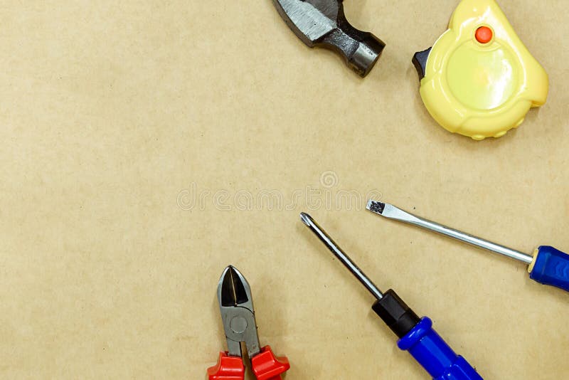 Set Tools Pattern Construction Pair Screwdrivers Hammer Centimeter Tape ...