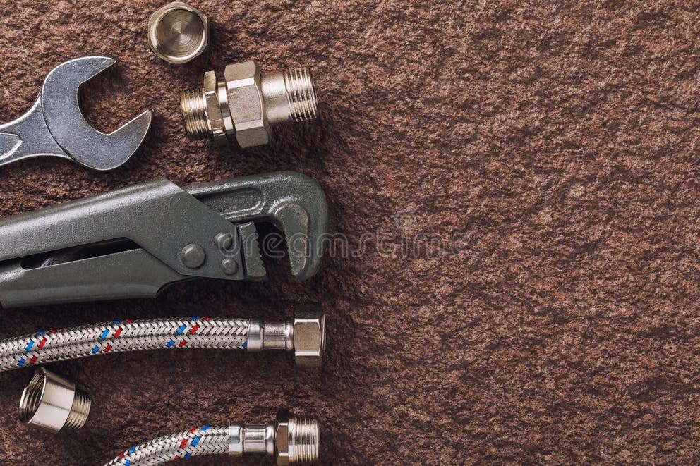 Set of Tools for Plumbing on a Stone Surface Stock Image - Image of ...