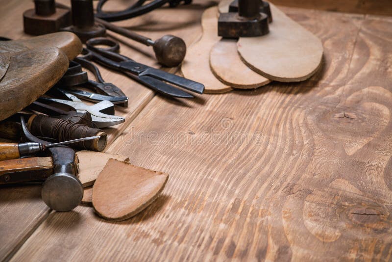 Old tools of the shoemaker stock image. Image of bench - 27087971