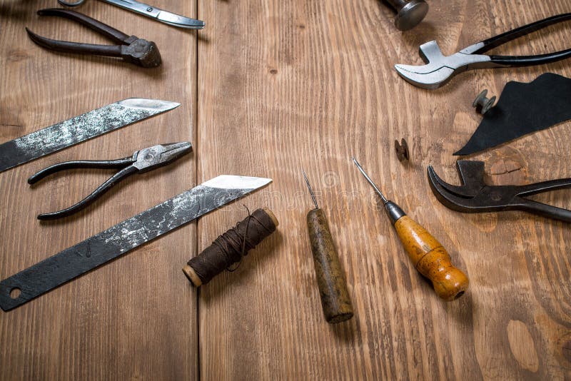 Old tools of the shoemaker stock image. Image of bench - 27087971
