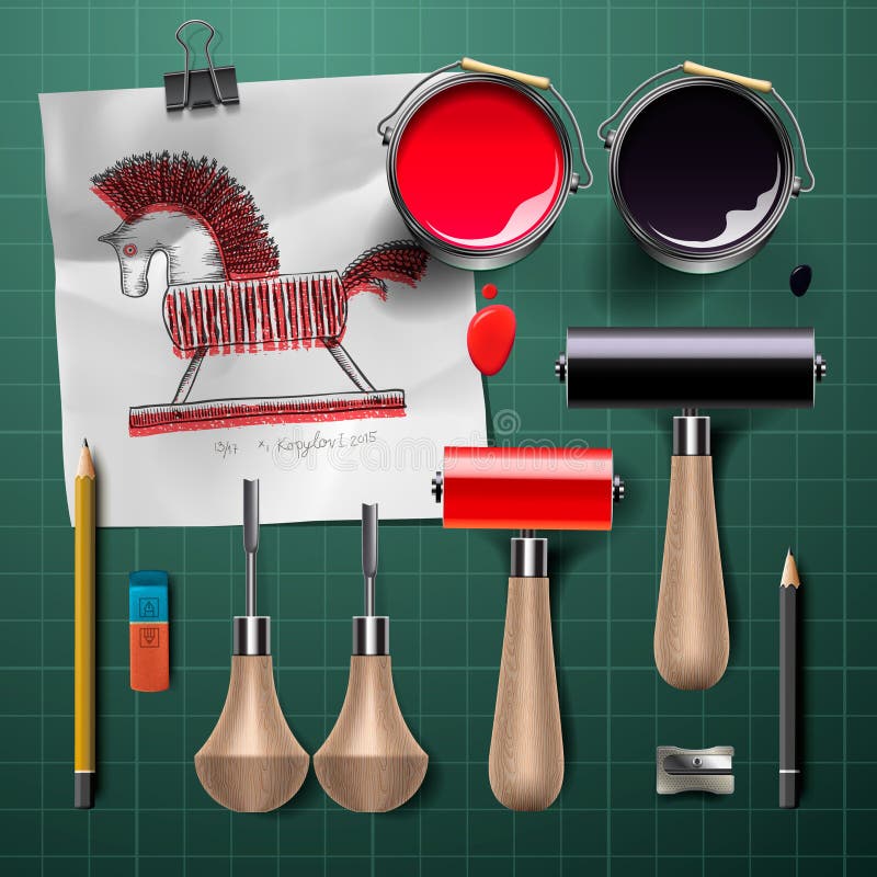 Set of Tools and Supplies for Engraving Stock Vector - Illustration of ...