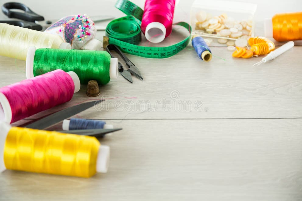A Set of Tools and Threads for Sewing Clothes Stock Image - Image of ...
