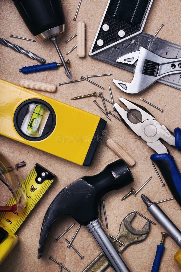 Set of Tools To Work at Home Stock Image - Image of hammer, carpentry ...