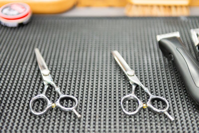 Barber table with tools stock photo. Image of modern - 205157566
