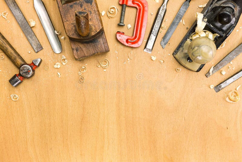 Set of Tools on Wood Background Stock Image - Image of equipment ...