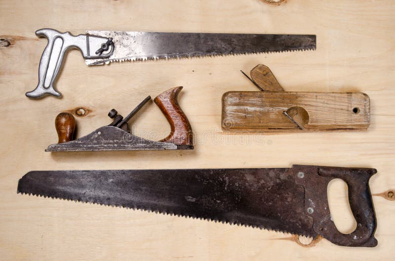 A Set of Tools for Working on a Timber. Flat View. Stock Photo - Image ...