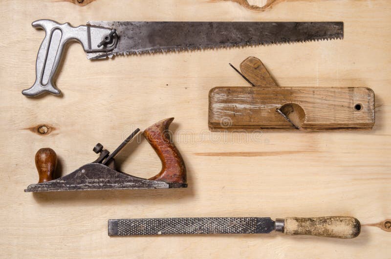 A Set of Tools for Working on a Timber. Flat View. Stock Image - Image ...