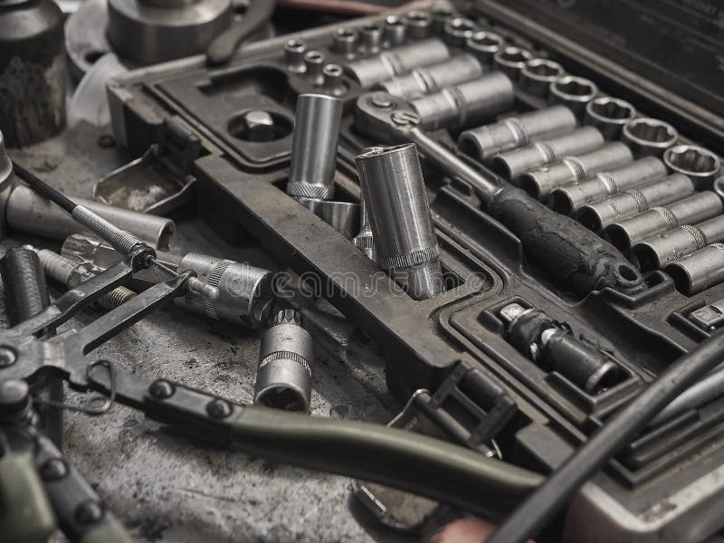 A Set of Tools and Wrenches in a Car Workshop Stock Image - Image of ...