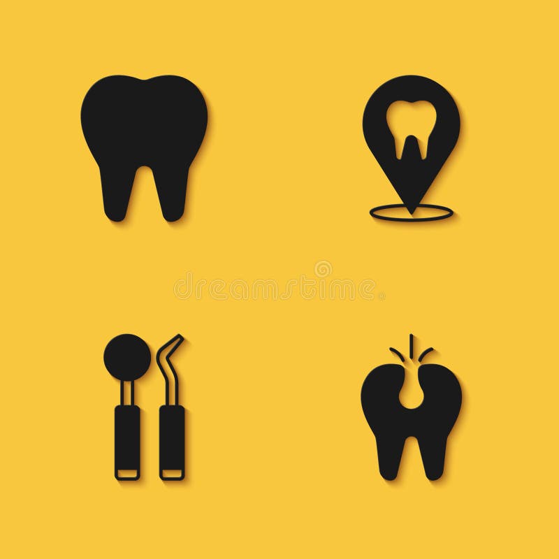 Set Tooth, Broken Tooth, Dental Mirror and Probe and Clinic Location ...