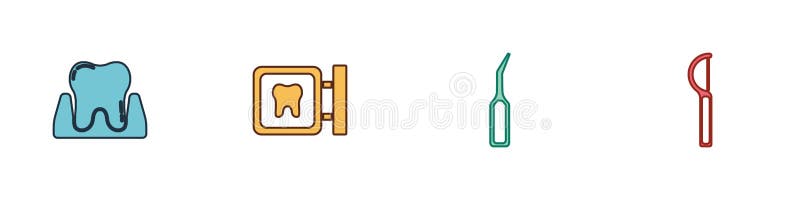 Set Tooth, Dental Clination, Explorer Scaler and Floss Icon Vector ...