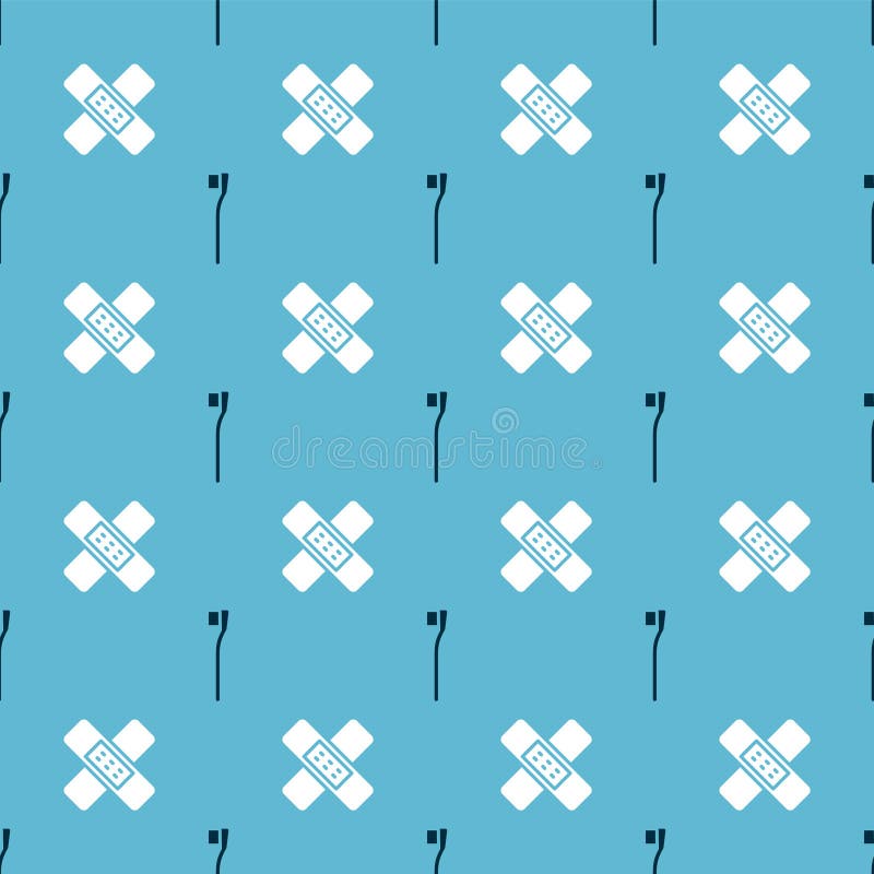 Set Toothbrush And Crossed Bandage Plaster On Seamless Pattern Vector