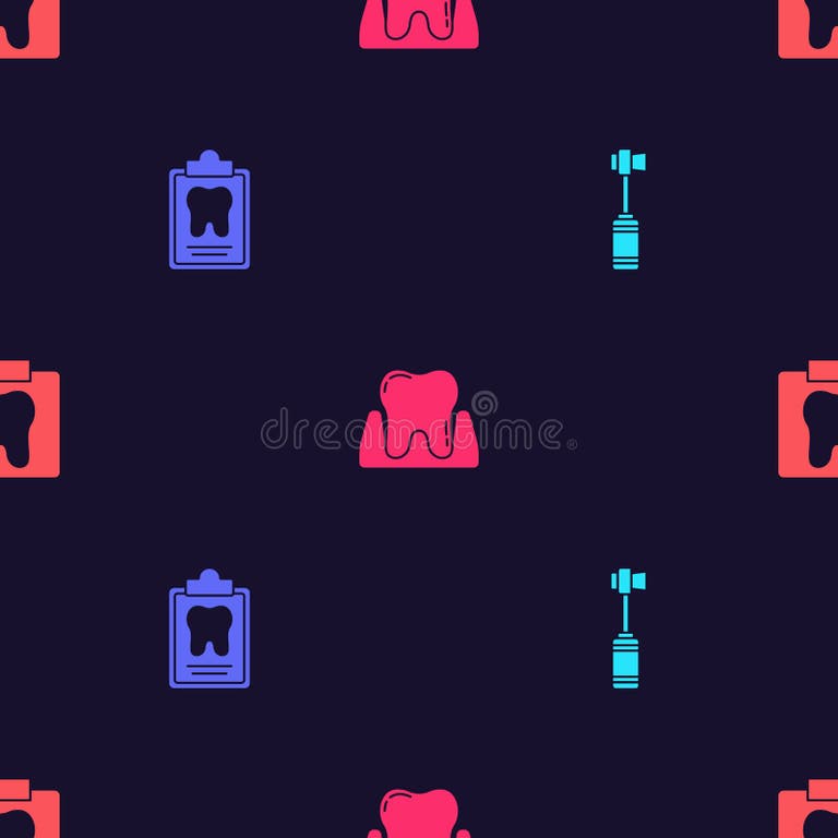 Set Toothbrush, Dental Card, and X-ray of Tooth on Seamless Pattern ...