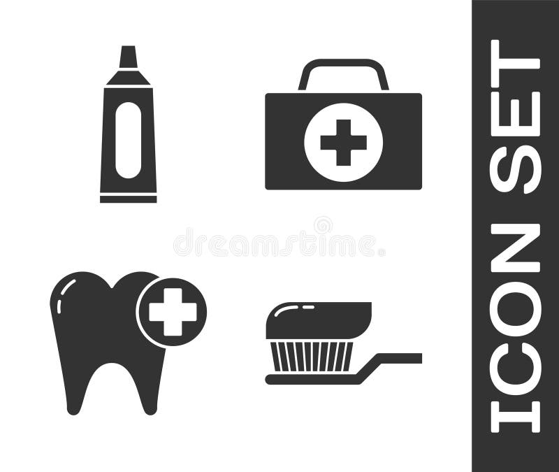Set Toothbrush with Toothpaste, Tube of Toothpaste, Tooth and First Aid ...