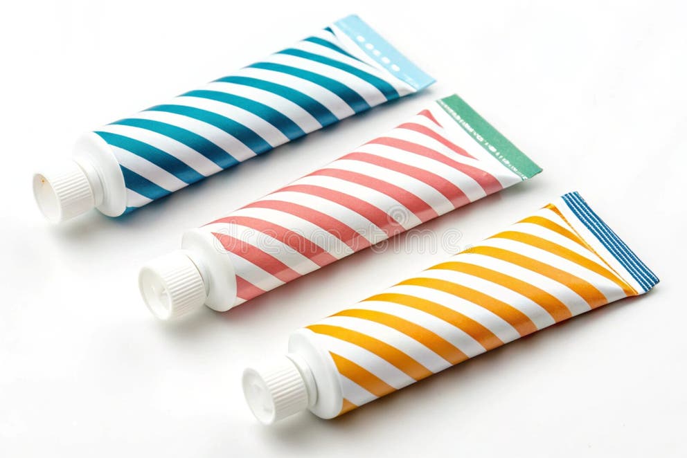 Set of Toothpaste Isolated on White Background - Striped Toothpaste ...