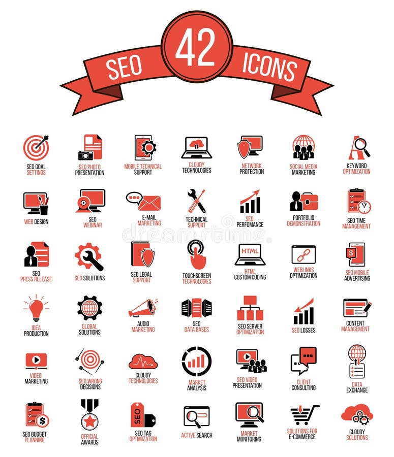 Set of 42 Top Quality SEO and Development Icons Stock Vector - Illustration of ecommerce ...