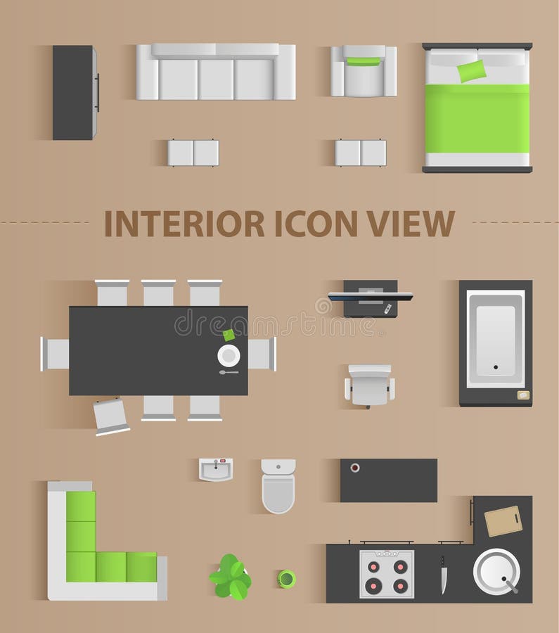Set Top View for Interior Icon Design. Isolated Vector Illustration ...