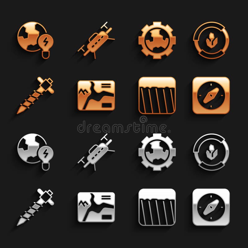 Set Topographic Map, Soil Analysis, Compass, Ground, Construction ...