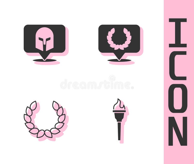 Set Torch Flame, Greek Helmet, Laurel Wreath and Icon. Vector Stock ...