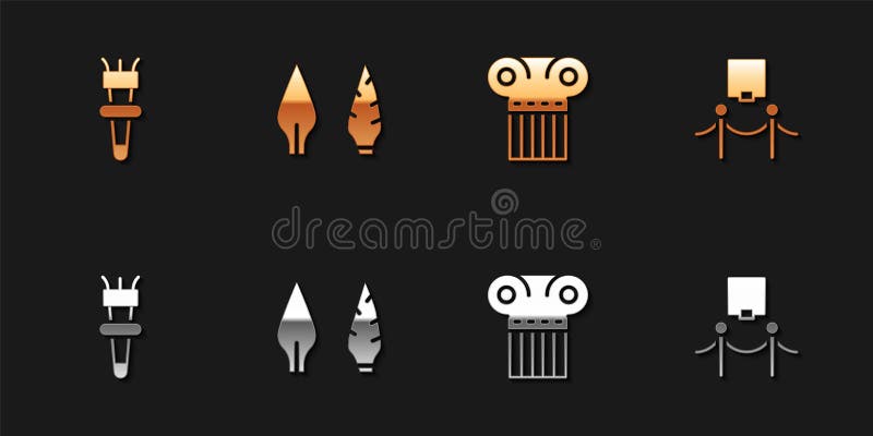 Set Torch Flame, Stone Age Arrow Head, Ancient Column and Picture and ...