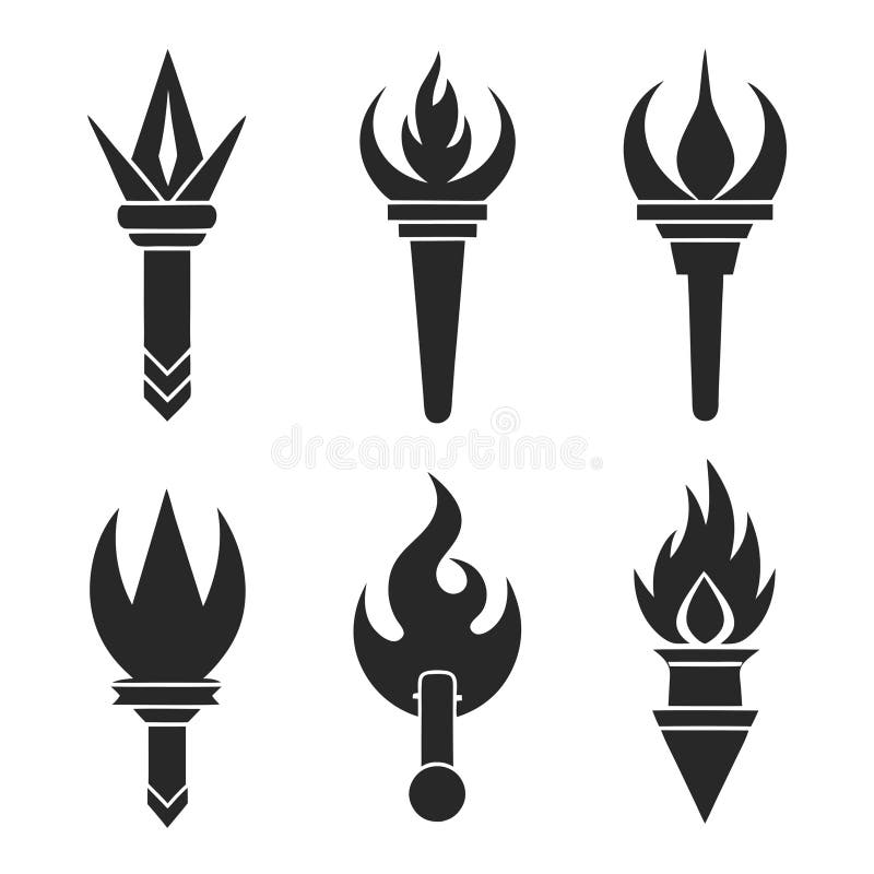 Set of Torch Vector Icons in Solid Black Silhouette Style for Logos and ...