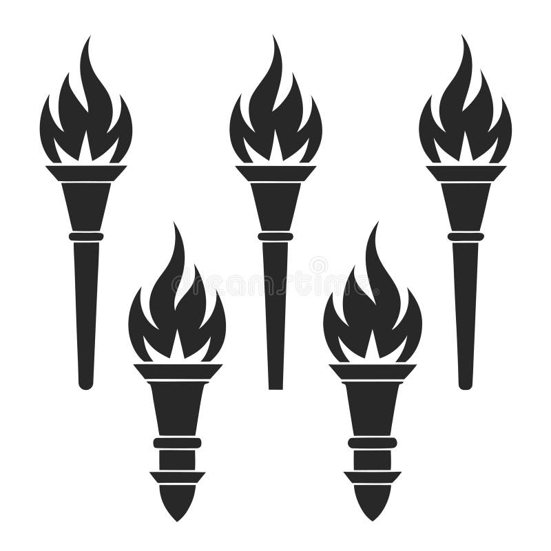 Set of Torch Vector Icons in Solid Black Silhouette Style for Logos and ...