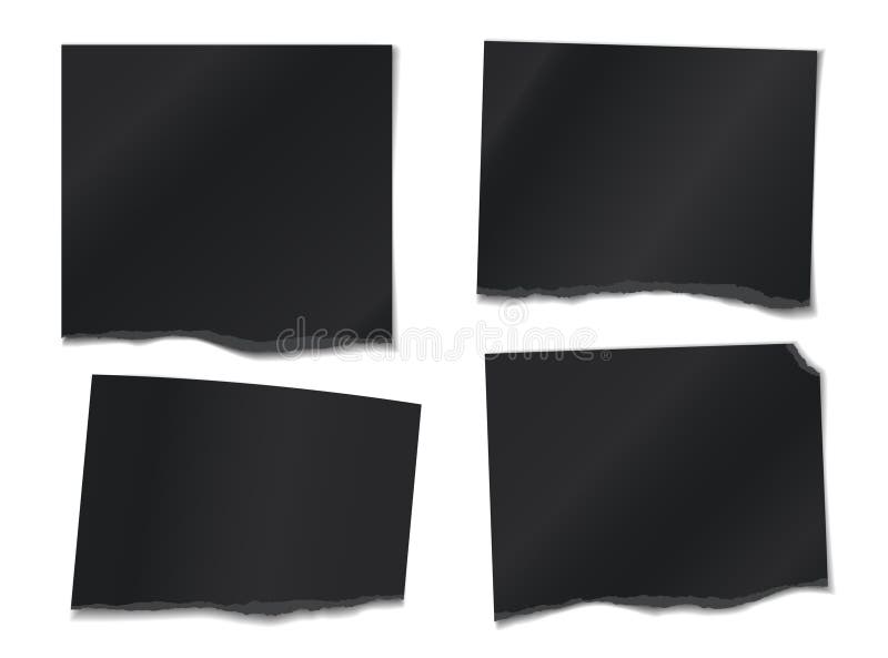Set of Torn Black Note, Notebook Paper Pieces Stuck on White Background ... Set of Torn Black Note, Notebook Paper Pieces Stuck on White Background ...
