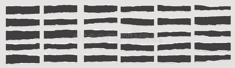 Set of Torn Black Note Paper Pieces are on Light Background for Text or ...