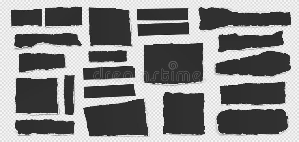 Set of Torn Black Note Paper Pieces are on Light Squared Background for ...