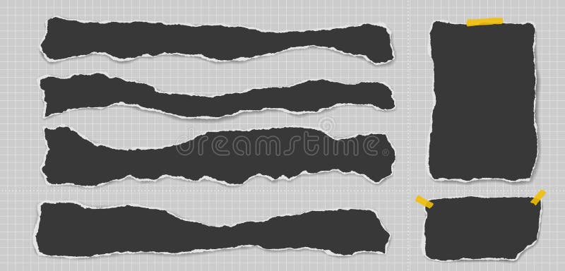 Set of Torn Black Note Paper, Pieces with Sticky Tape are on Grey ...