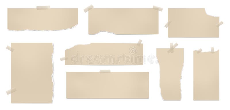 Set of Torn Brown Note Paper Pieces Stuck with Adhesive Tape are on ...
