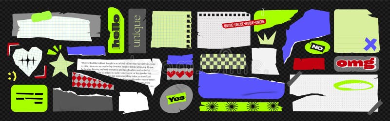 Set of Torn Colored Paper and Notebooks Cut for Collage. Vector Ripped ...