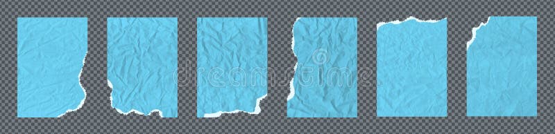 Set of Torn and Crumple Paper Pieces. Blue Grunge Jagged Vertical ...
