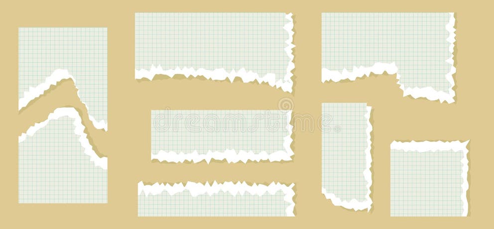 Set of Torn Lined, Math Note, Notebook Paper. Square Grid Sheet. Ripped ...