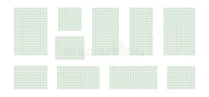 Set of Torn Lined, Math Note, Notebook Paper. Square Grid Sheet. Ripped ...