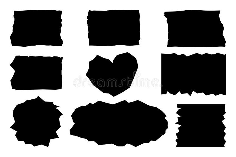 Set of Torn Paper Frames. Vector Collage Shape of Black Ripped Papers ...